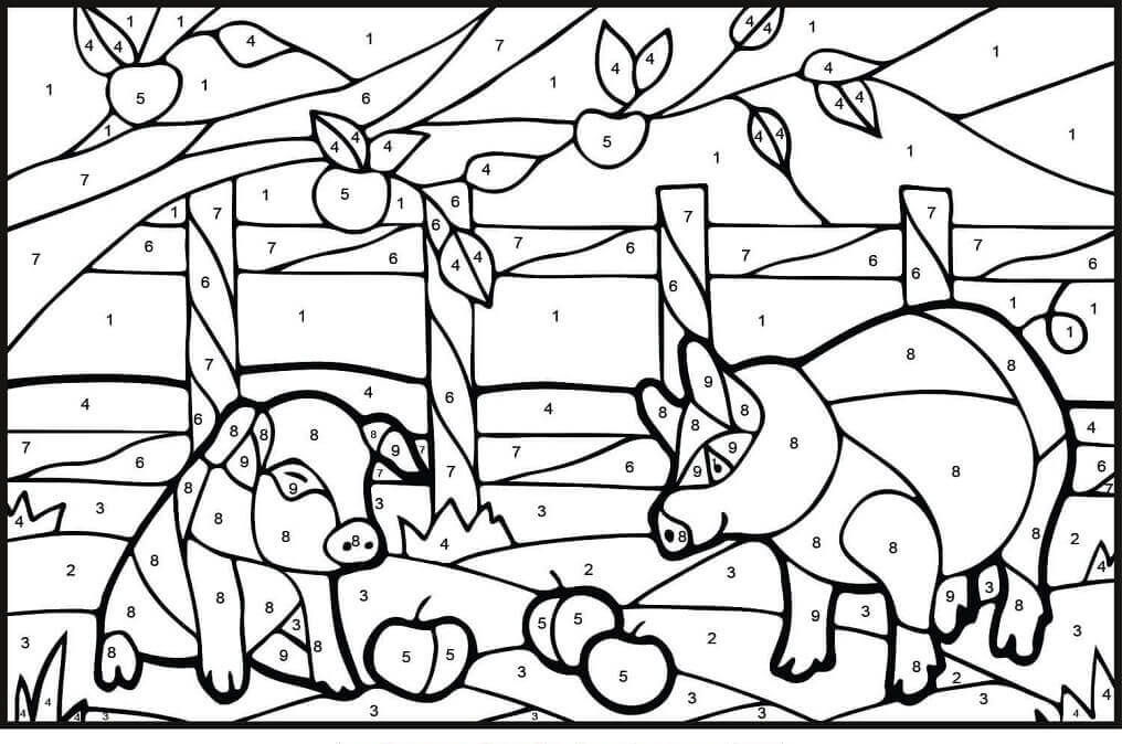 Color de Cerdos por Número para colorear, imprimir e dibujar ...