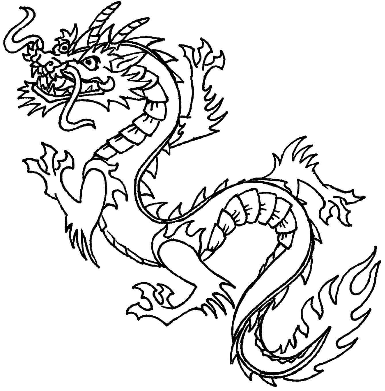 Dragón Chino Normal para colorear, imprimir e dibujar –ColoringOnly.Com
