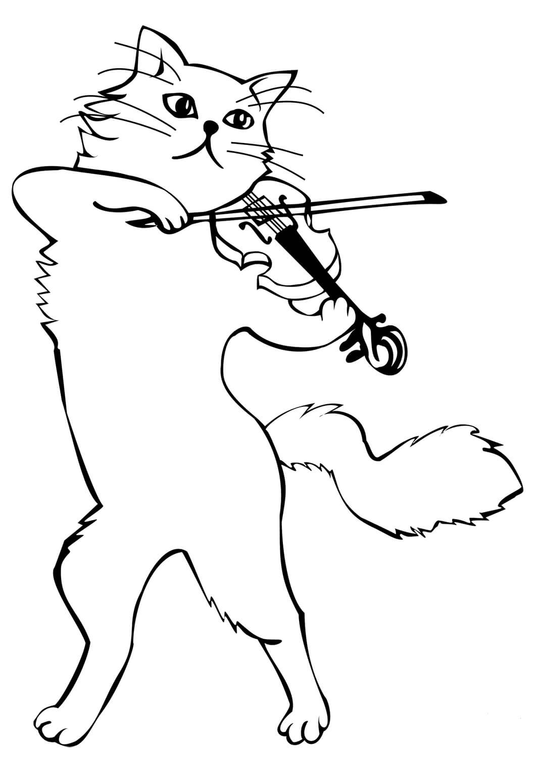 Gato Tocando el Violín para colorear, imprimir e dibujar –ColoringOnly.Com