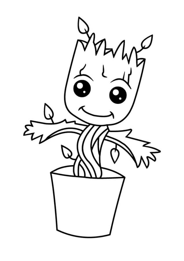 Groot Pequeño Sonriendo en Florero para colorear, imprimir e dibujar ...