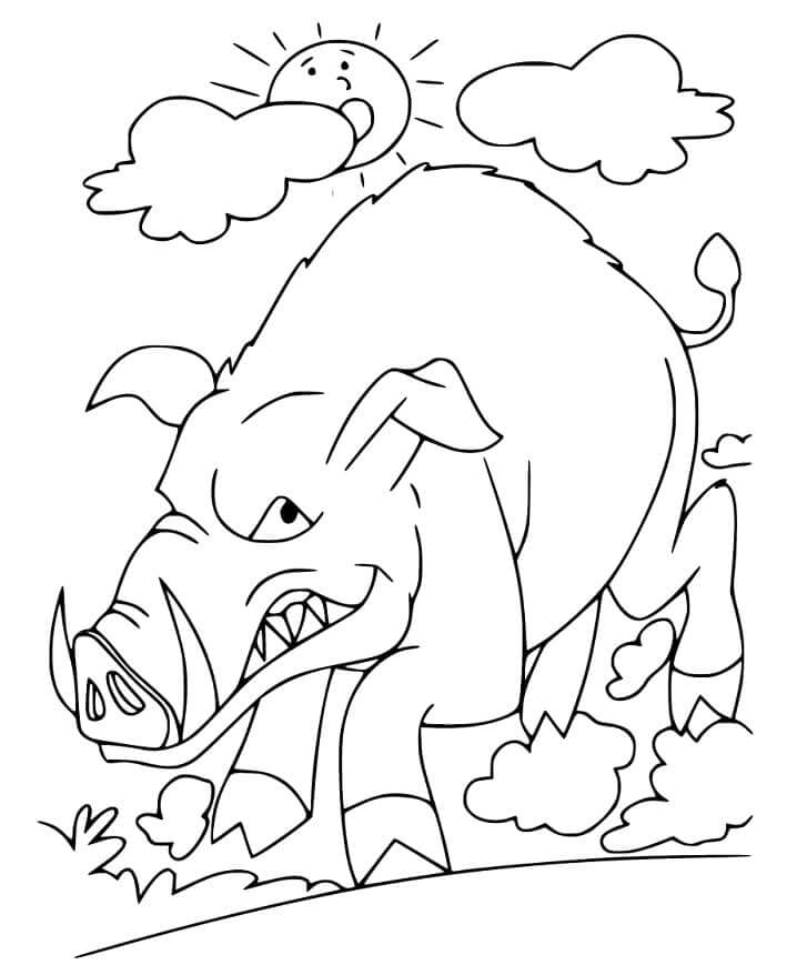 Dibujo Fácil de Jabalí para colorear, imprimir e dibujar –ColoringOnly.Com
