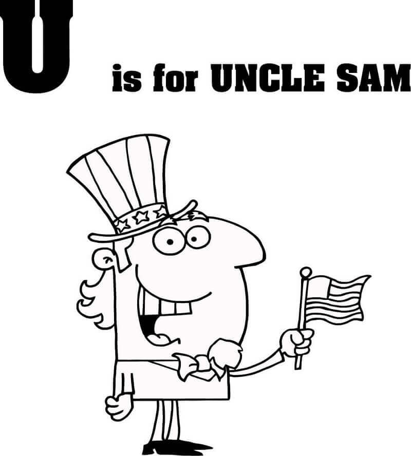 Tío Sam, Letra U para colorear, imprimir e dibujar –ColoringOnly.Com