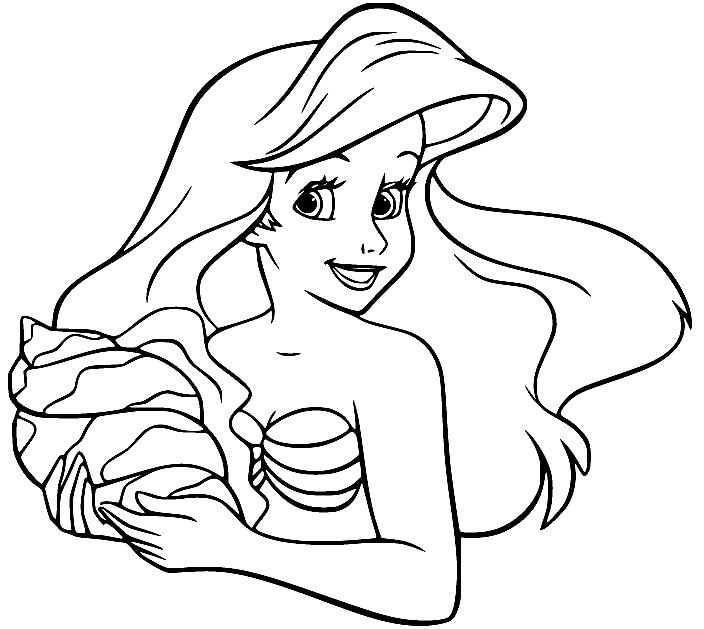 Ariel divertido Sostiene una Concha para colorear, imprimir e dibujar ...