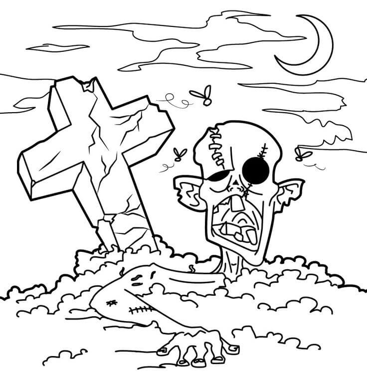 Cementerio Aterrador Para Colorear Imprimir E Dibujar Coloringonly Com