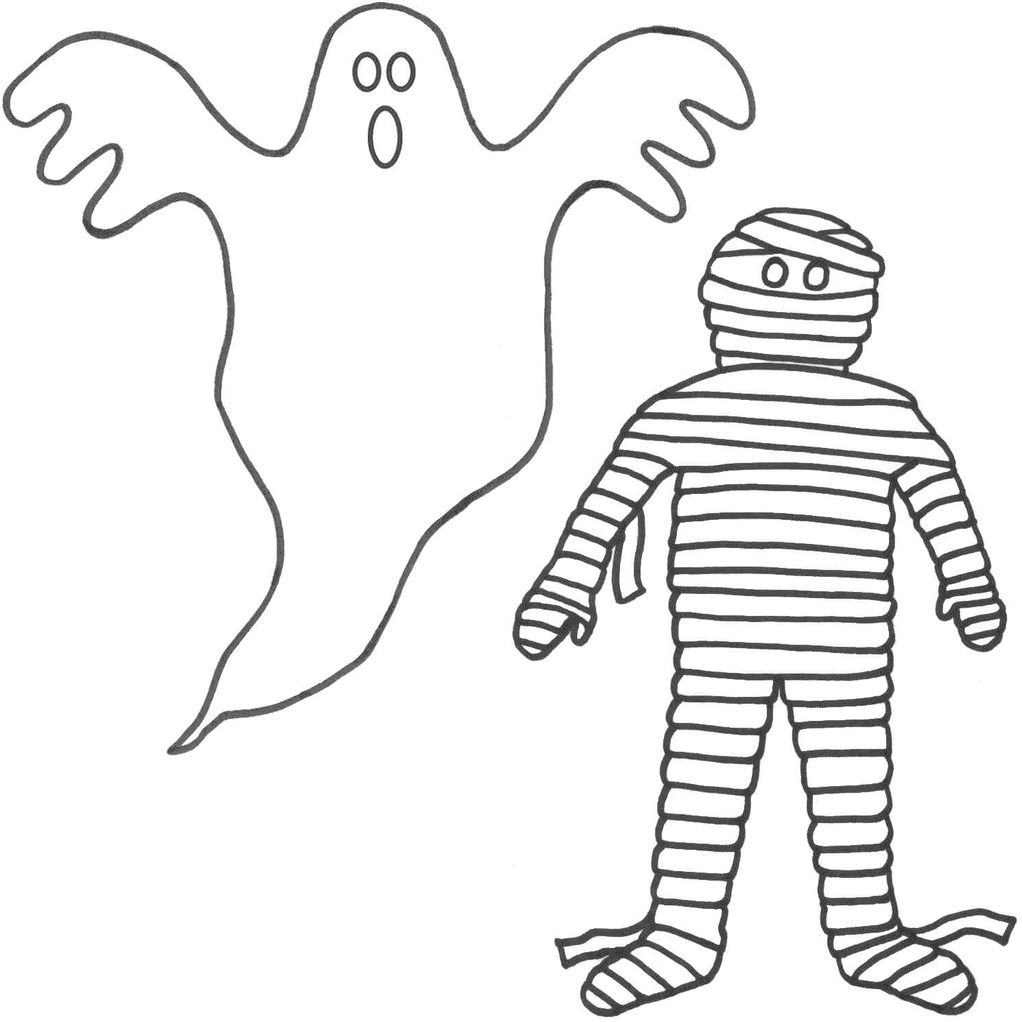 Ghost and Mummy para colorear, imprimir e dibujar –ColoringOnly.Com