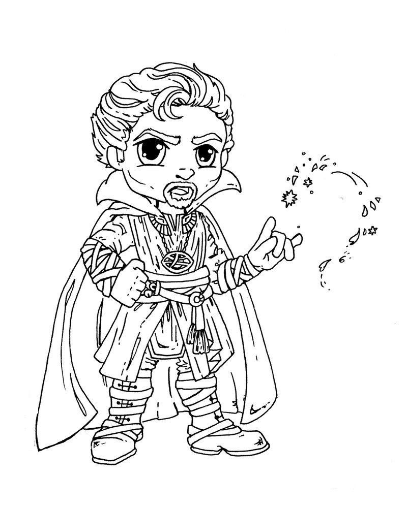 Chibi Doctor Extraño para colorear, imprimir e dibujar –ColoringOnly.Com