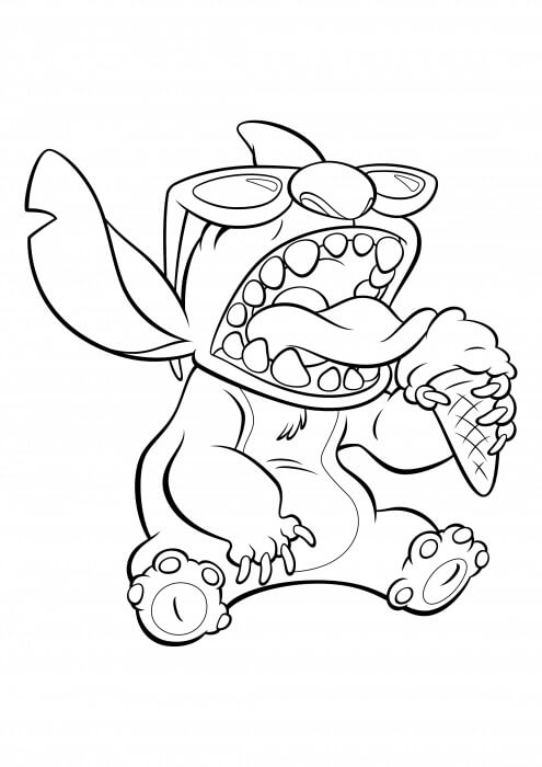 Stitch comiendo Helado para colorear, imprimir e dibujar –ColoringOnly.Com