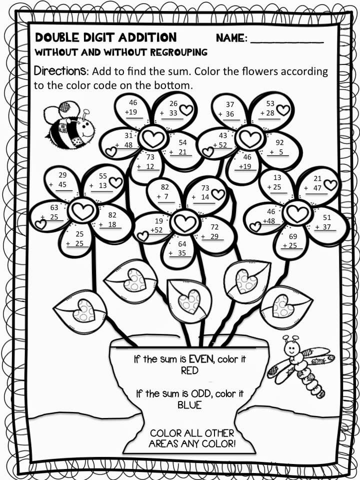 Double Digit Color By Number Addition Coloring Page Free Printable