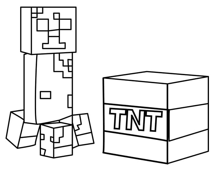 Minecraft Creeper With Tnt Block Coloring Page Free Printable 