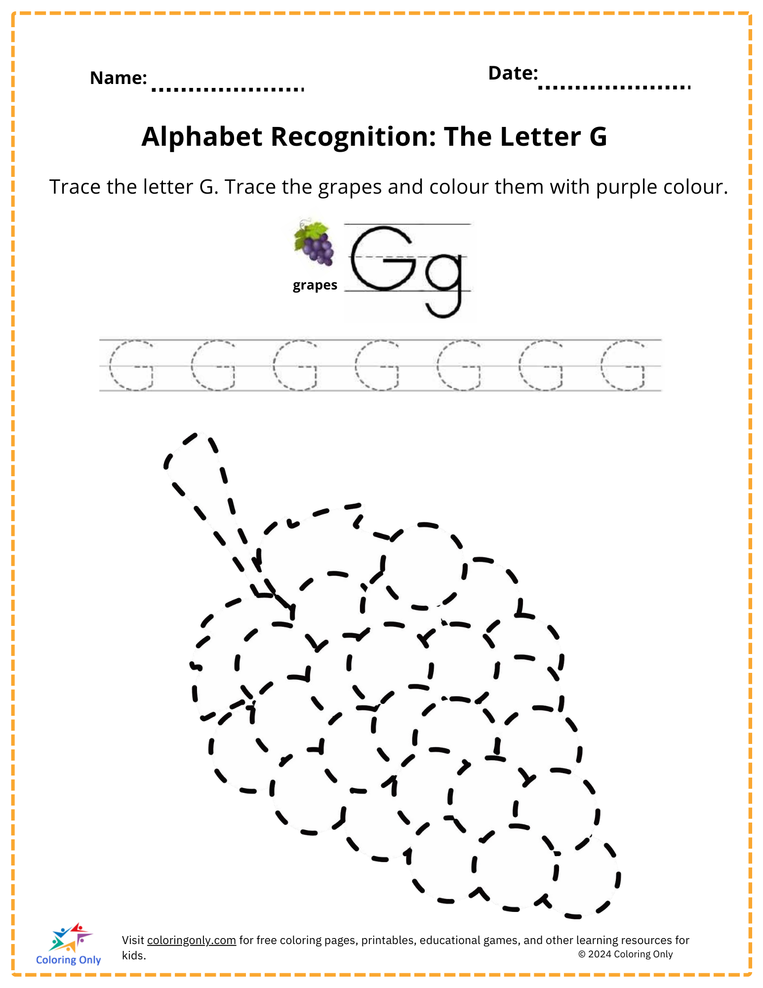 Alphabet Recognition: The Letter G Free Printable Worksheet