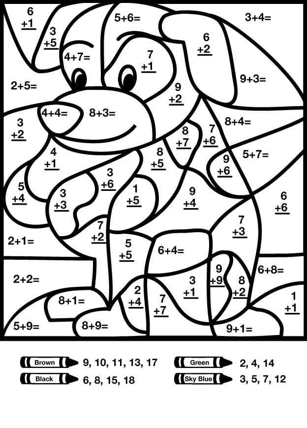 Puppy Addition Color By Number Coloring Page Free Printable Coloring 
