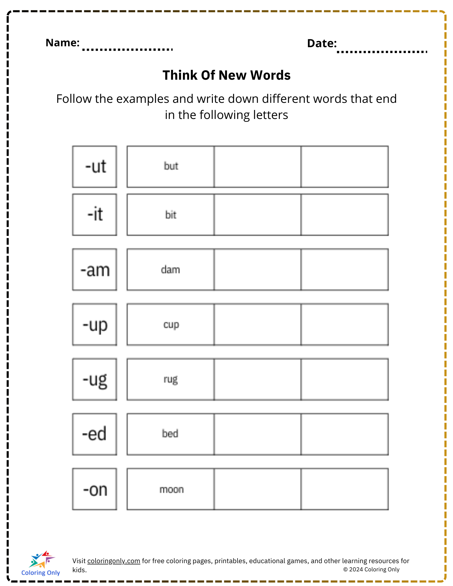 Think Of New Words Free Printable Worksheet