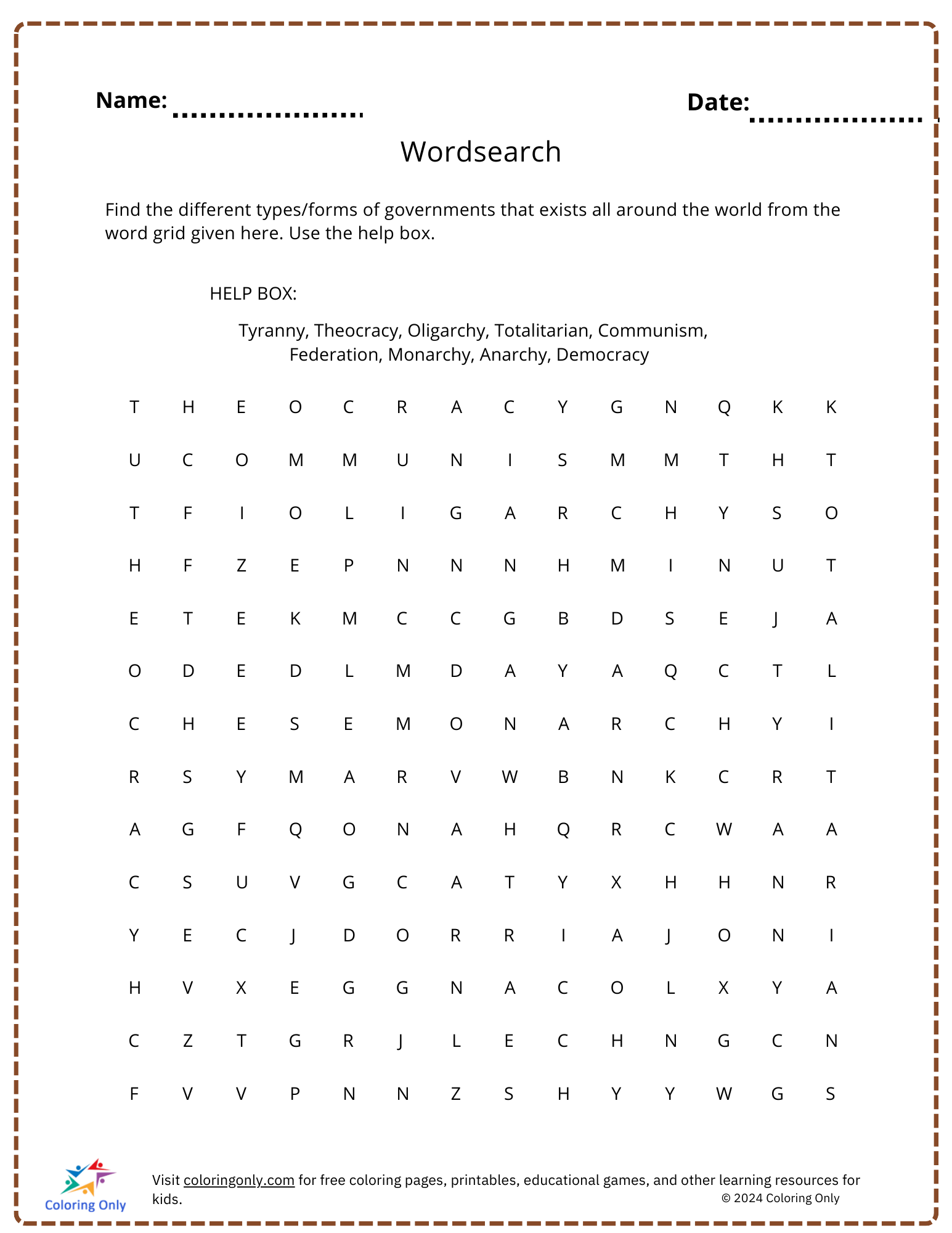 Wordsearch Free Printable Worksheet