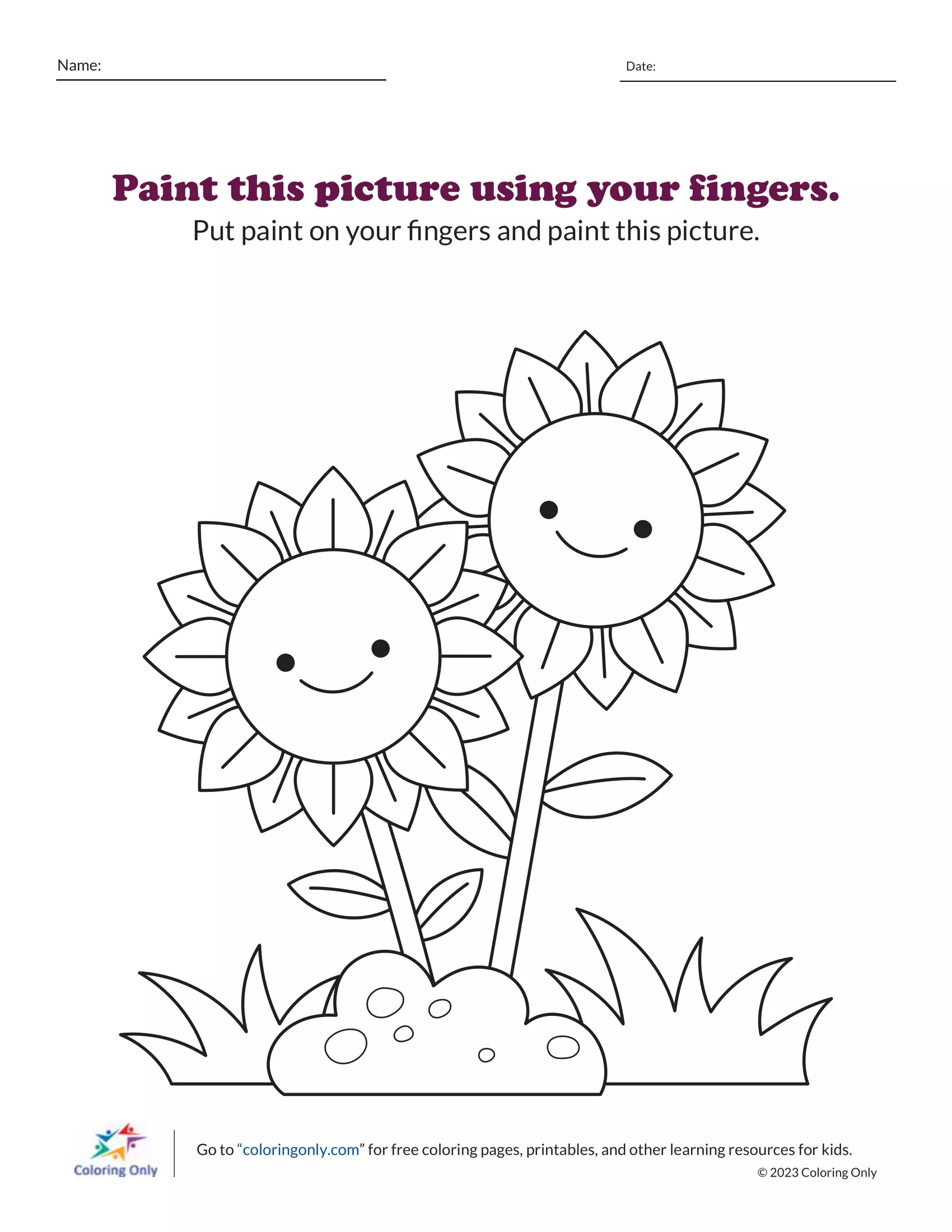 Finger Painting Sunflower Activity Coloring Pages Finger Painting Sunflower Activity Coloring Pages