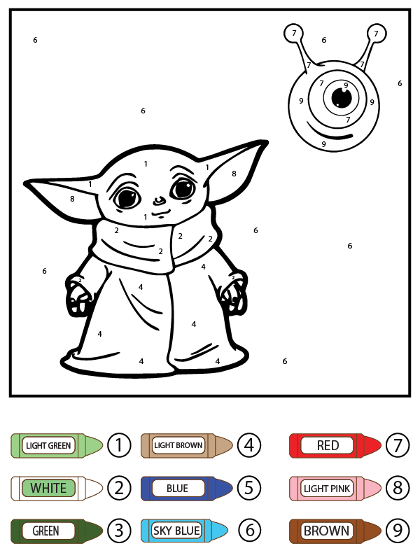Baby Yoda And Spaceship Color By Number Coloring Page Free Printable