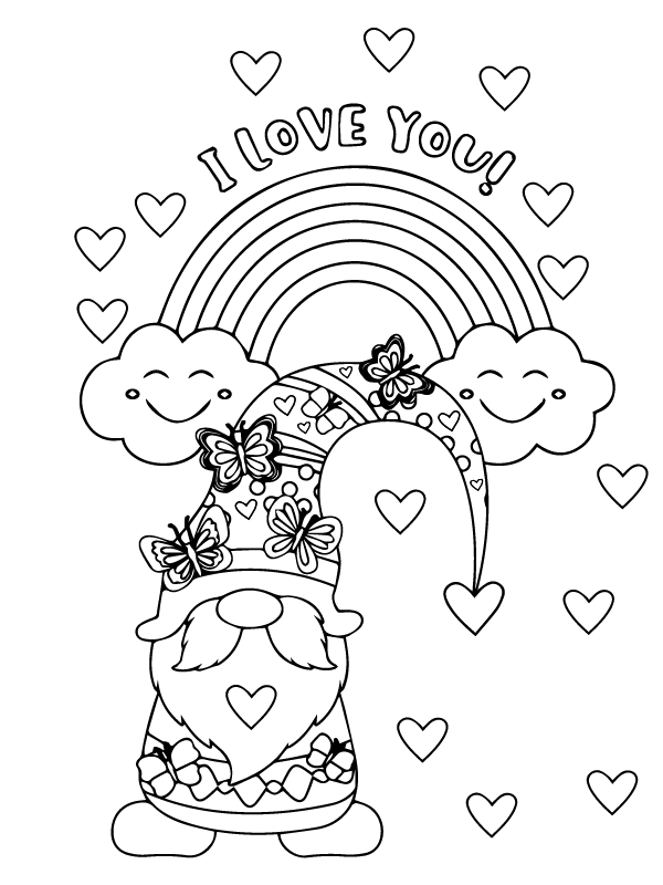 Valentine Gnomes Coloring Page