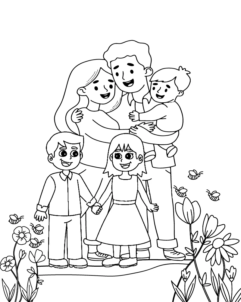 Cute Mom and Family Coloring Page