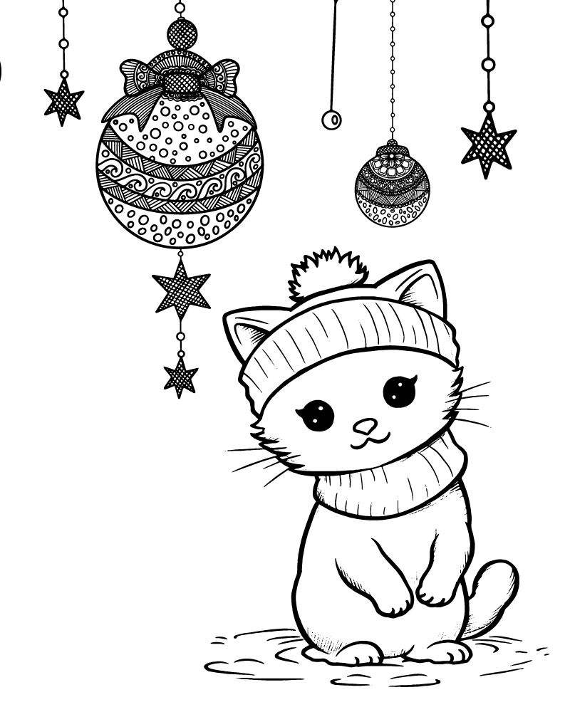 Desenhos de gatos de Natal para colorir Coloring Page