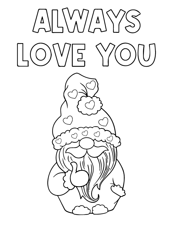 Valentine Gnomes Coloring Page