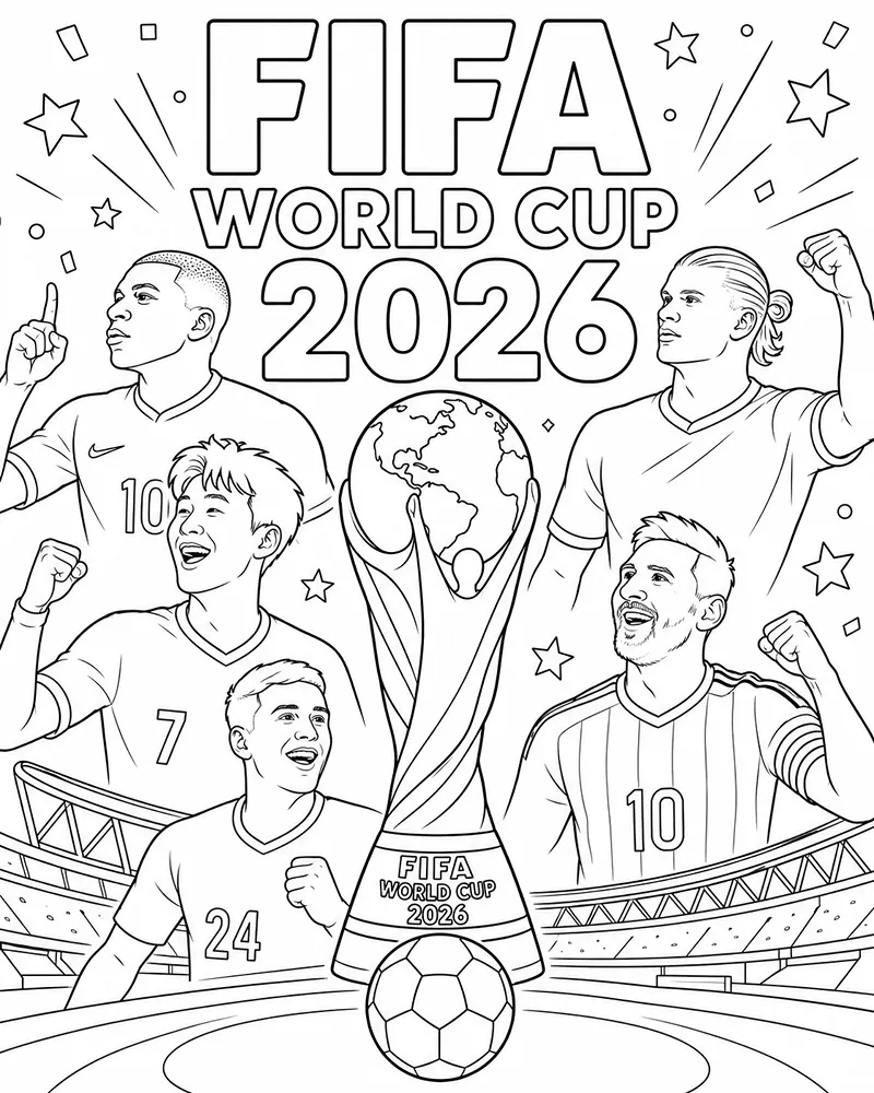 Free FIFA World Cup 2026 Coloring Pages for kids with soccer players ...