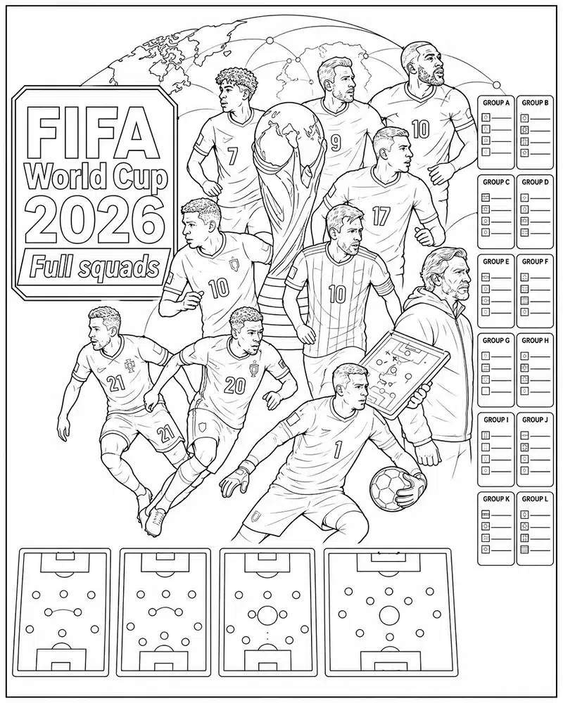 Free FIFA World Cup 2026 Coloring Pages for kids with soccer players ...