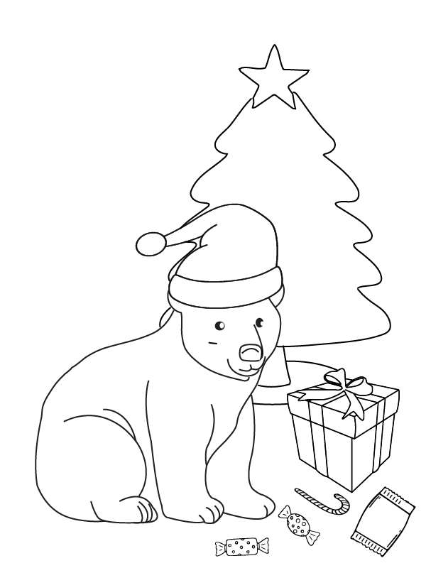 Christmas Polar Bear Coloring Page