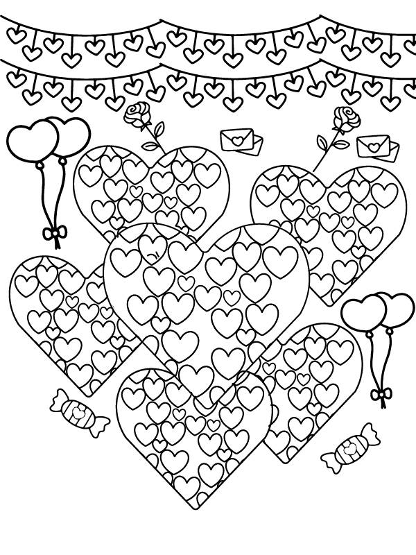 Candy Hearts Coloring Page