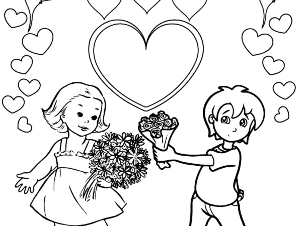 Boy Gives Flower To Girl Coloring Page Free Printable