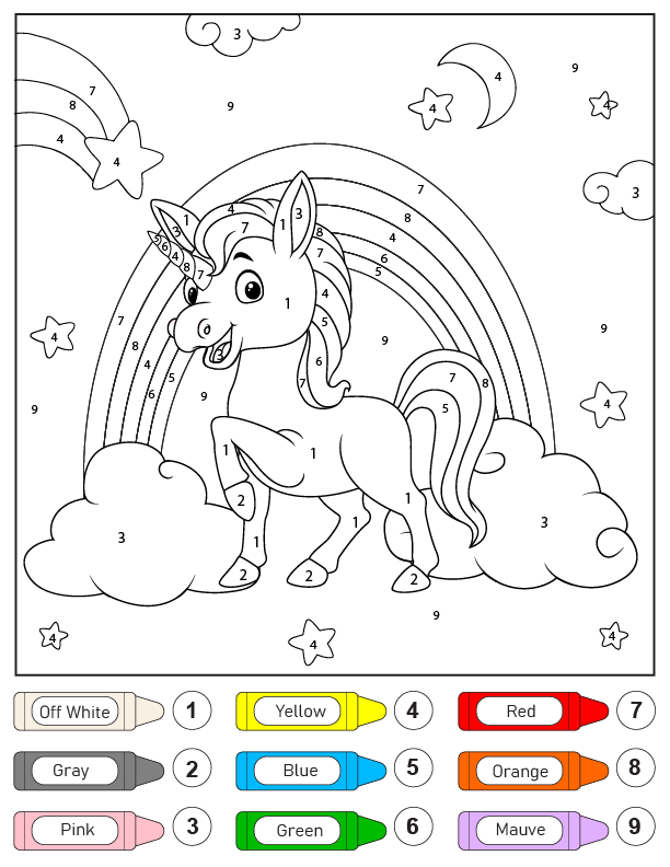 Unicorn Color By Number Coloring Page