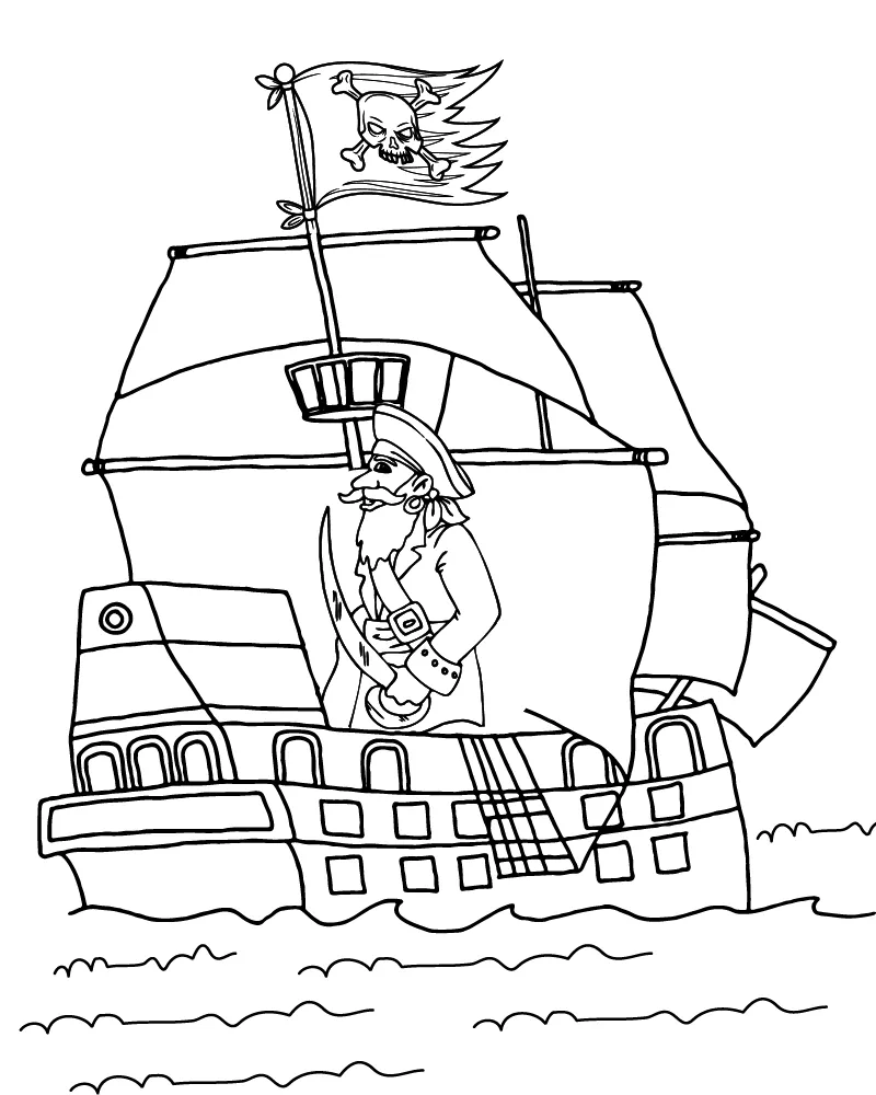 Pirate Ship and Hidden Treasure Coloring Sheet
