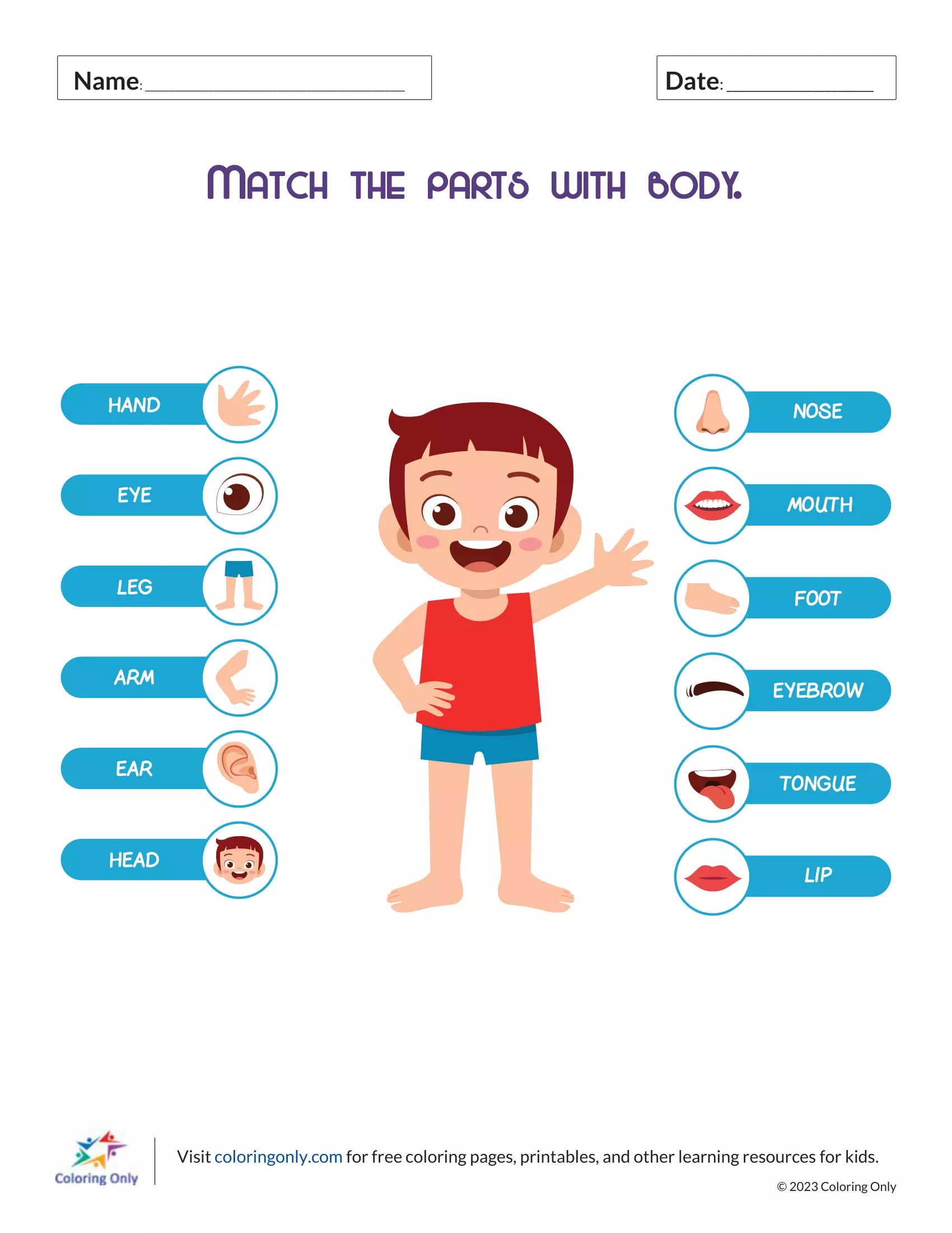 Match The Parts With Body Coloring Pages Match The Parts With Body Coloring Pages