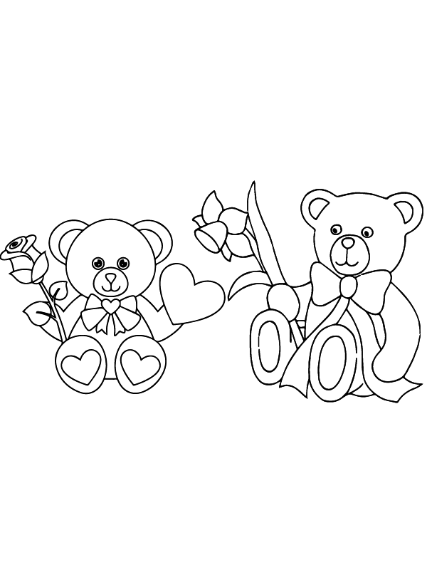 Kissing Teddy Bear in Love Valentines Coloring Page - Free Printable ...