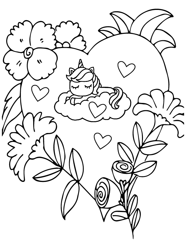 Unicorn Valentines Coloring Page