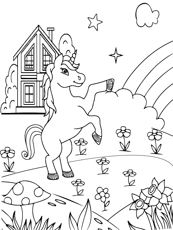Cute Unicorn Coloring Page