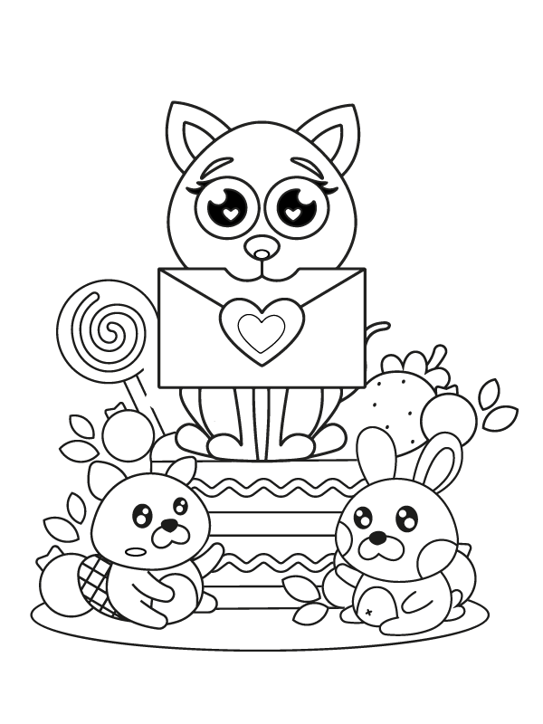 Kawaii Valentines Coloring Page