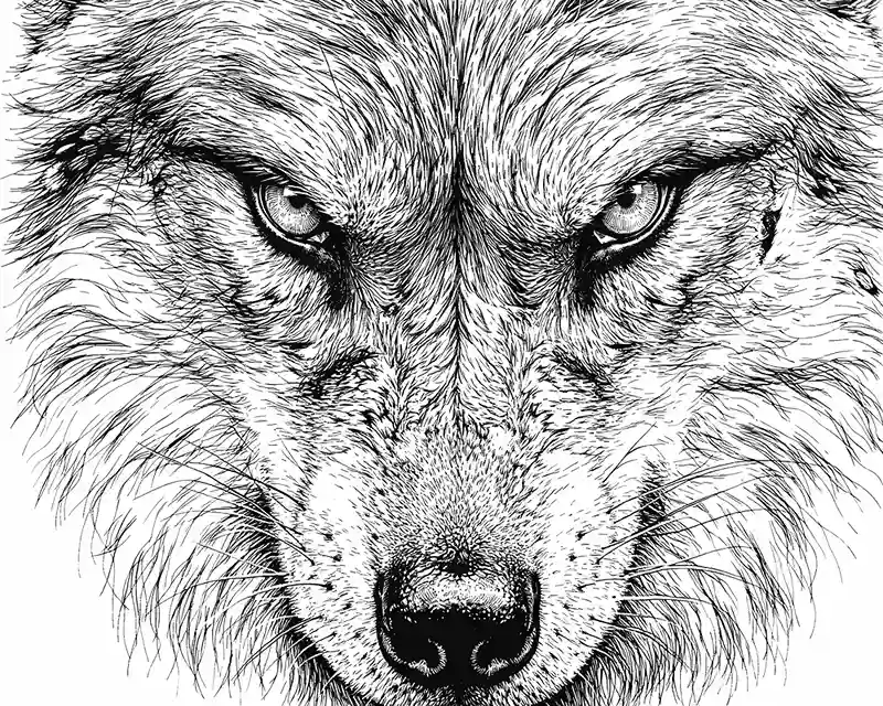 Wild Wolf Close-Up Coloring Page