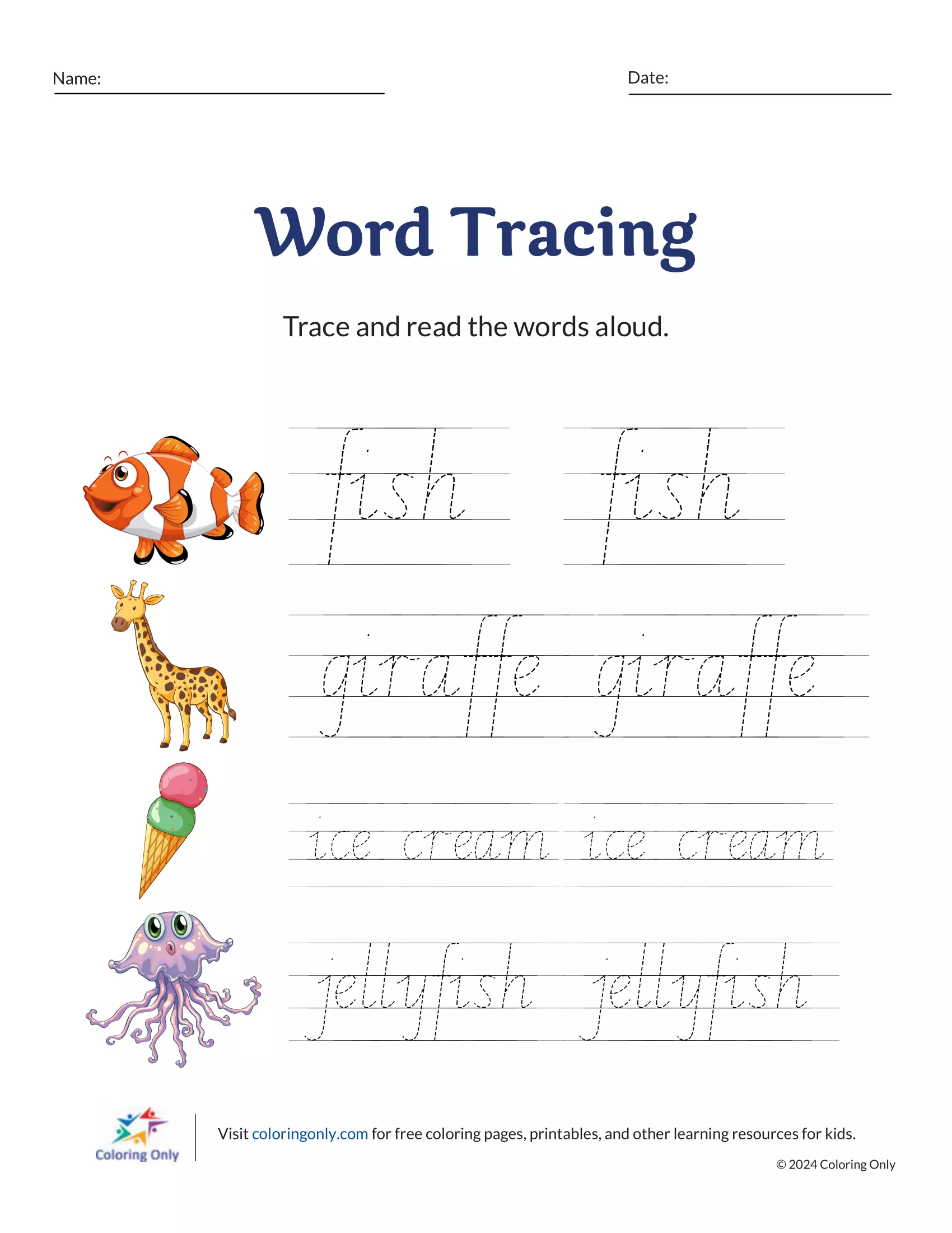 Free Printable Word Tracing Worksheets Free Printable Word Tracing Worksheets