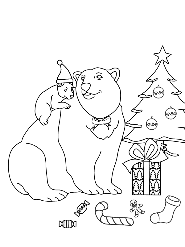 Christmas Polar Bear Coloring Page